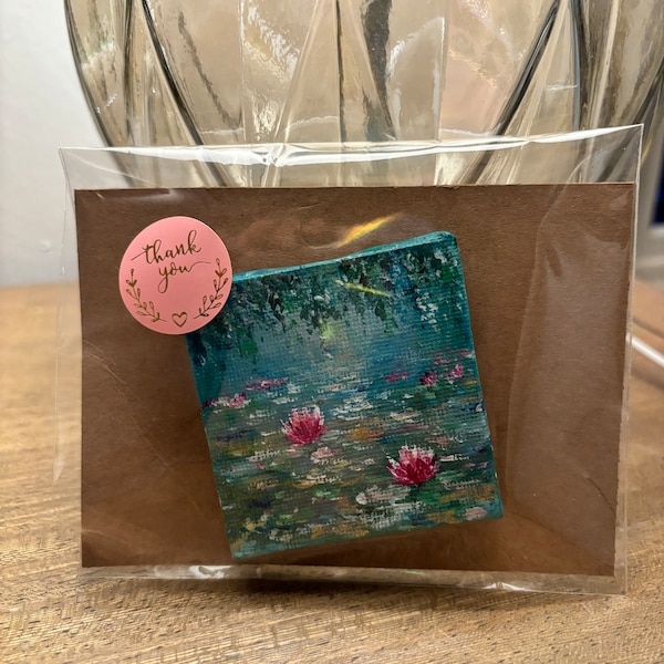 Mini Painting Wood Panel With Easel 3x3,mini Winter Night Cabin ...