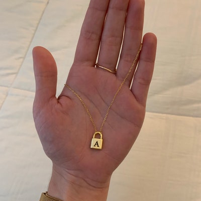 Initial Padlock Necklace the Lock Initial Pendant Necklace by Caitlyn Minimalist Gifts for Her ...