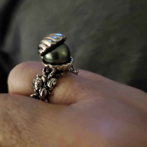 Nautical Clam and Pearl Sterling Silver Custom Ring - Etsy