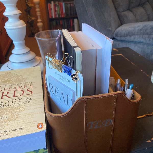 Personalized Hand Crafted Leather Remote Caddy, Desk Organizer With ...