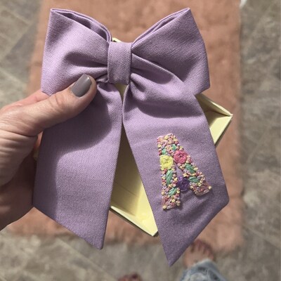 Initial Hand Embroidered Bow Custom Initial Bow Hair Bow Floral Hair ...