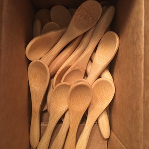 6 Mini BAMBOO Wooden Spoons 3 Inch Wooden Teaspoons Small Spoon Tea ...