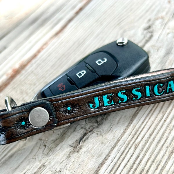 Personalized Southwestern Leather Key Fob - Handmade Western Keychain ...