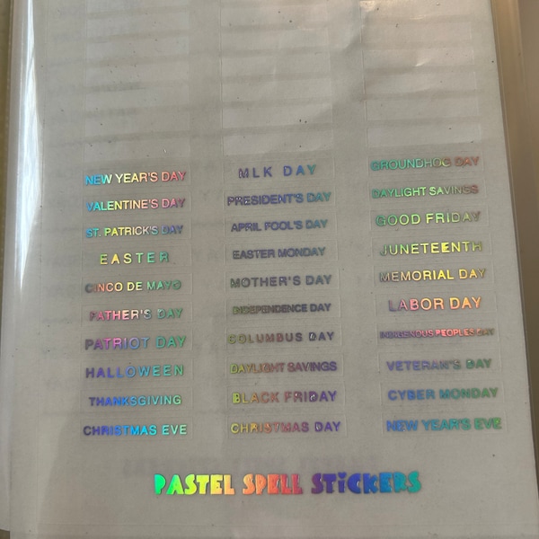 US Calendar Holiday Stickers, Holographic Planner Date Stickers ...