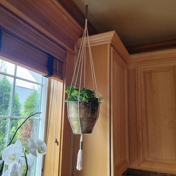 Extra Long // Color-block Rope Planter // Minimalist Hanging Planter ...