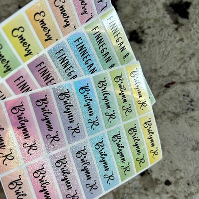 Glitter Rainbow Waterproof Long Name Stickers Daycare Labels Print Kids ...