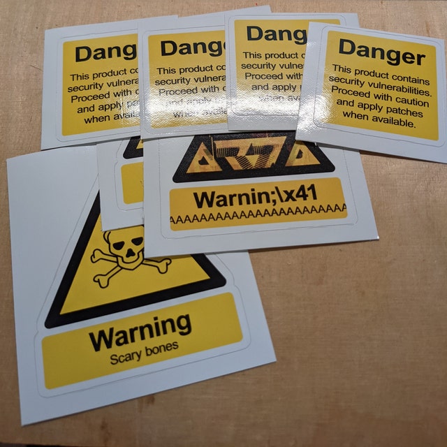 Parody warning sign stickers. May cause by UnsafeWarnings on Etsy