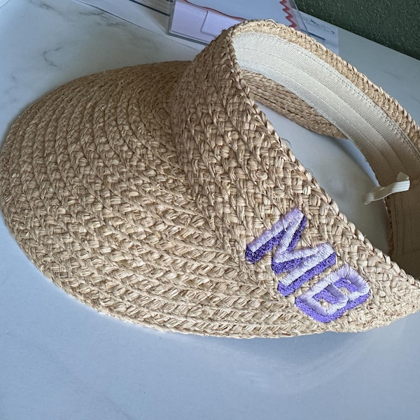 Embroidered Straw Beach Hat - Shadow Monogram // Personalized Straw Hat ...