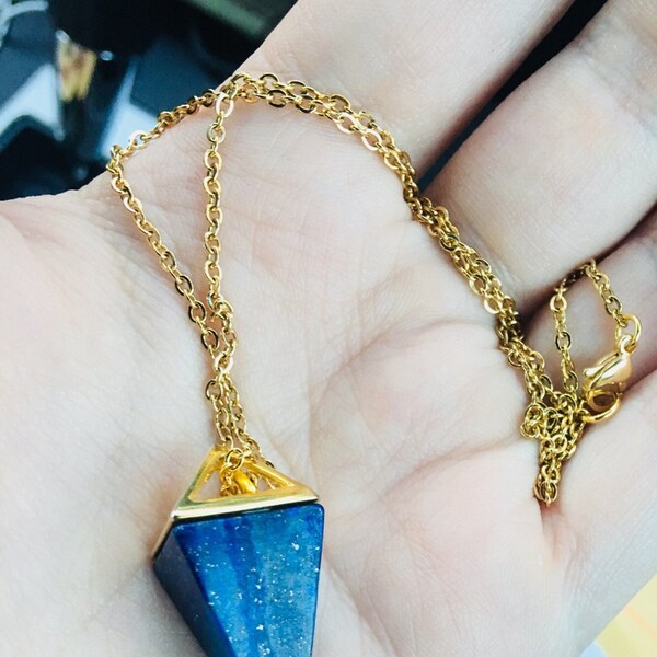 Lapis Lazuli Necklace Pyramid Blue Point Necklace Charm Choker Gemstone ...