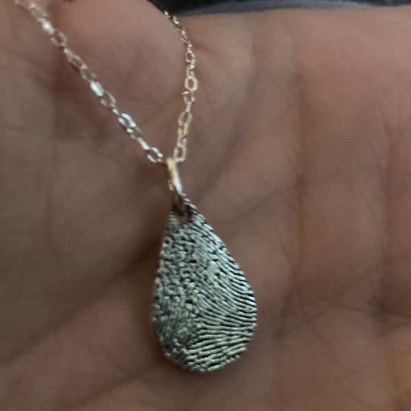 Tiny Teardrop Fingerprint Necklace • Dainty Fingerprint Pendant • Loved ...