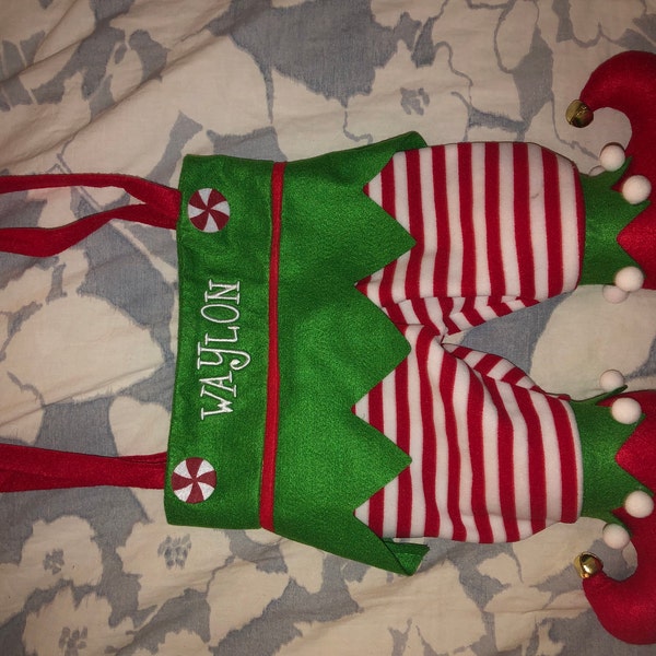 Personalized Christmas Stocking - Elf Pants Stocking - Embroidered ...