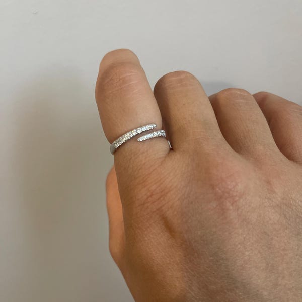 Open Wedding Band, 14K Wrap Diamond Ring, Spiral Solid Gold Ring, 0.3 ...