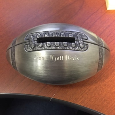 Personalized Football Bank Coin Bank Football Piggy Bank Baby Shower ...