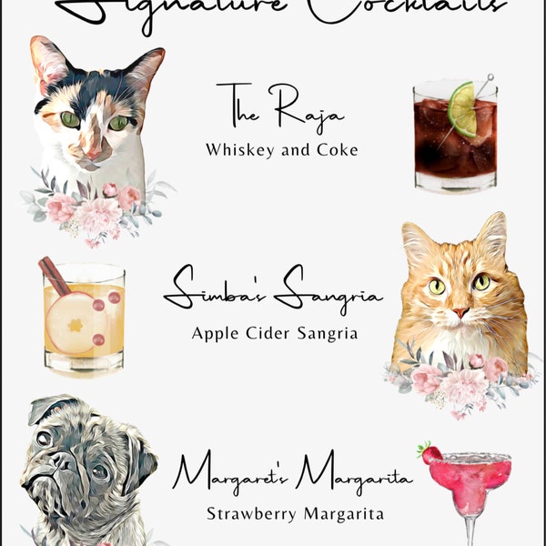 Cat Signature Drink Sign, Cat Signature Cocktail Sign, Dog Signature ...