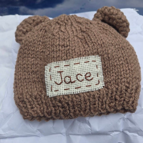 Name Tag ONLY Custom Wording Hand Embroidered Stitched Baby Hats Tags ...