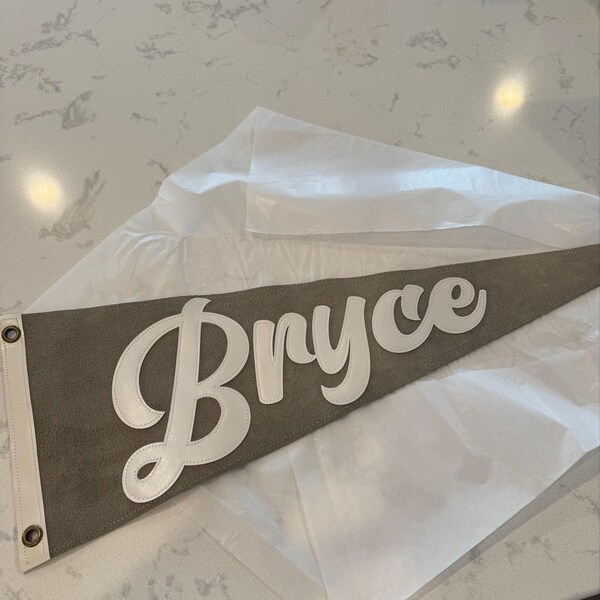 Large Single Word Custom Suede and Leather Pennant Flag Banner ...