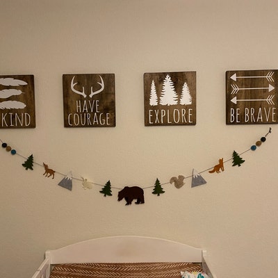 Felt Woodland Animal Banner Mountain Forest Nursery Bunting Rustic Boy ...