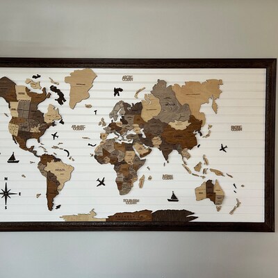 New Home Gift, Wood Wall World Map, Room Decor Aesthetic, Traveler Gift ...