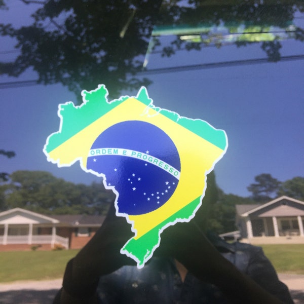 2 Pieces Brazil Outline Map Flag Vinyl Decals Stickers Full Color ...