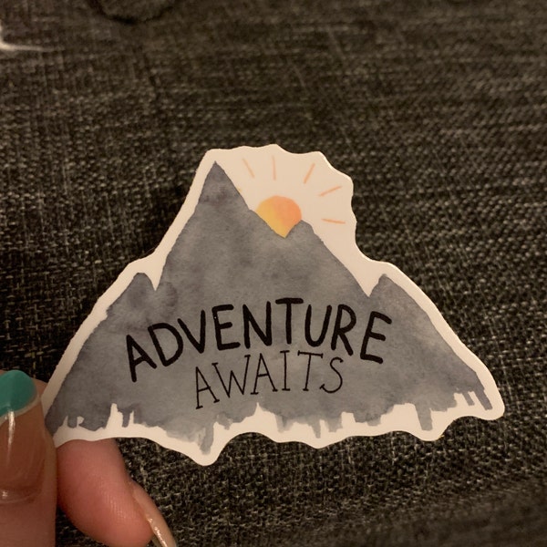 Adventure Sticker, Adventure Awaits, Mountain Sticker, Watercolor ...