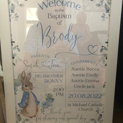Peter Rabbit Personalised Welcome Sign Christening Sign, Baptism Kids ...