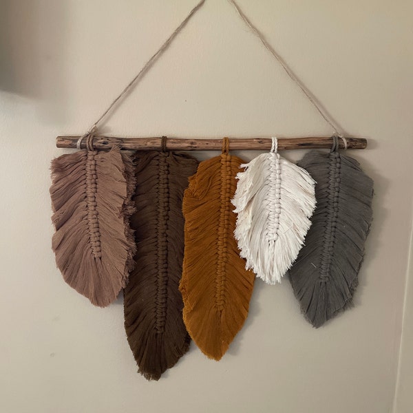 Macrame Feather Wall Hanging, Earth Tone Wall Art, Fall Leaf Wall ...