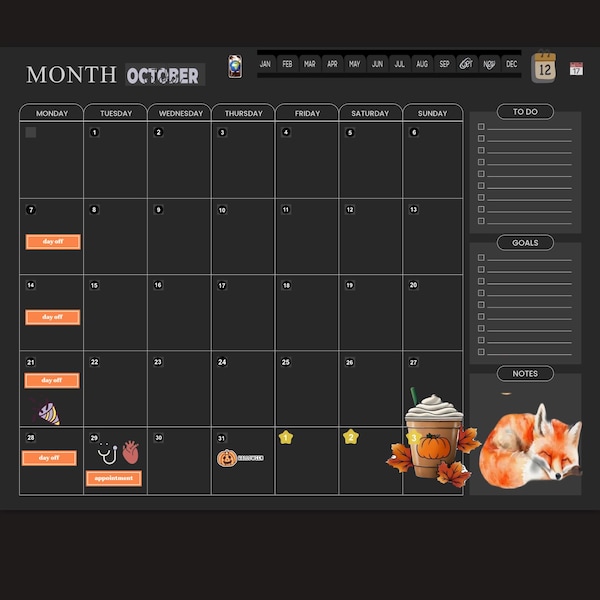 Monthly Planner Goodnotes Template, Dark Mode Monthly Planner Page ...