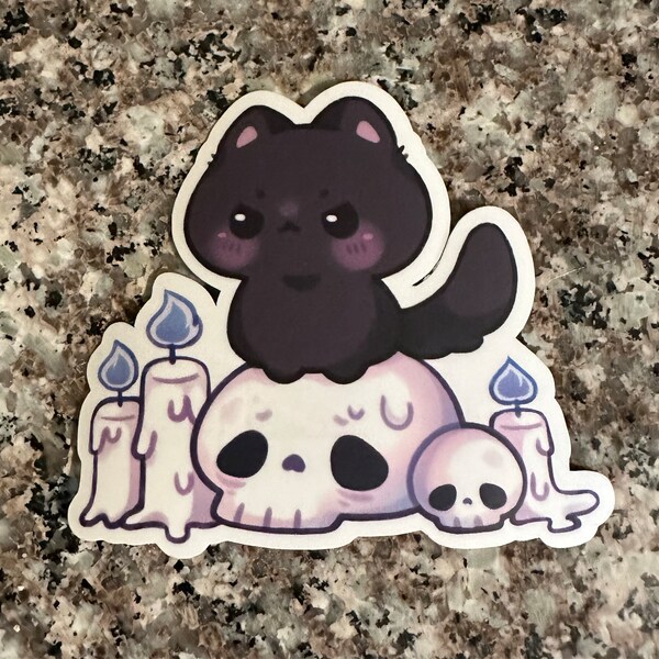 Skull Kitty Sticker | Halloween Sticker | Creepy Cute Sticker | Cute ...