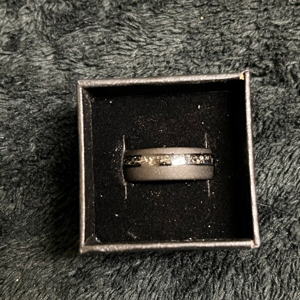 8mm Black Meteorite Sandblasted Wedding Ring, Black Obsidian ...