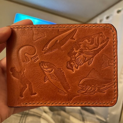 Trout Leather Card Holder,fisherman Gift, Leather Craft Trout ...