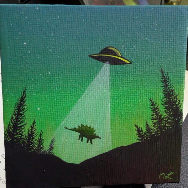 Dinosaur With UFO Artwork, Red Black Wall Art, Brachiosaurus Artwork ...