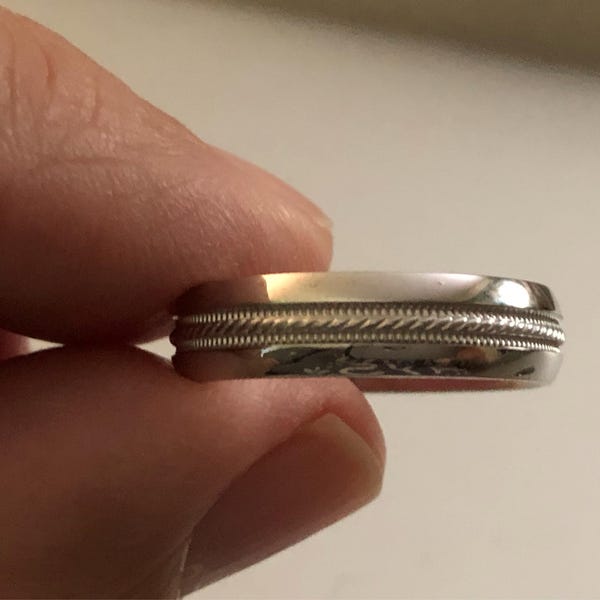 Mens White Gold Hand Engraved Wedding Band, Hand Engraved Mens Wedding Ring ,8mm 10K 14K 18K ...