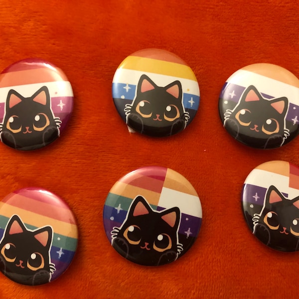 Pride Cat Flags Button Pin - LGBTQ Custom - Trans - Gay - Lesbian ...