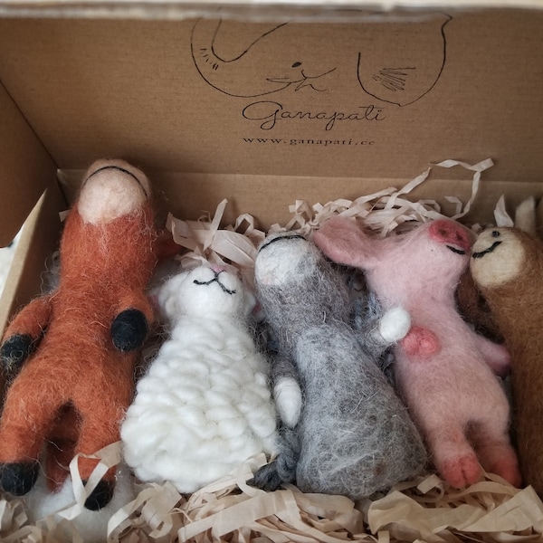 Farm Animal Finger Puppet Set, Easter Basket Stuffers, Needle Felted ...