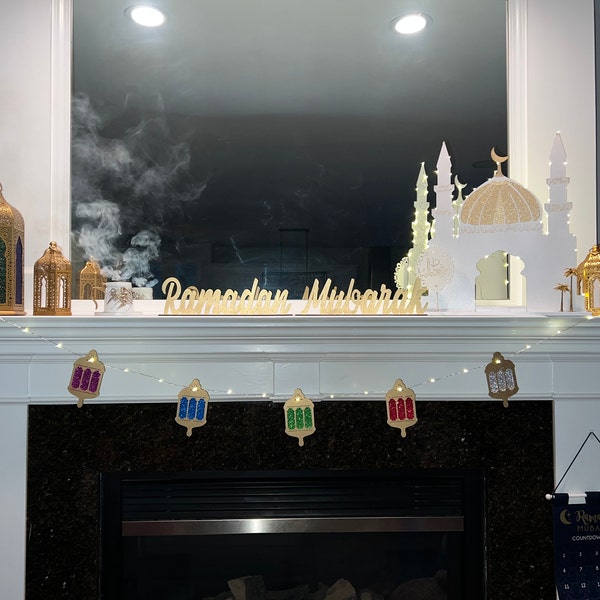 Eid Mubarak Cake Topper, Crescent Moon and Mosque Cake Topper, Ramadan ...