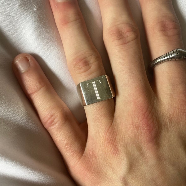 Sterling Silver Men's Monogram Ring: Personalized Square Ring - Etsy