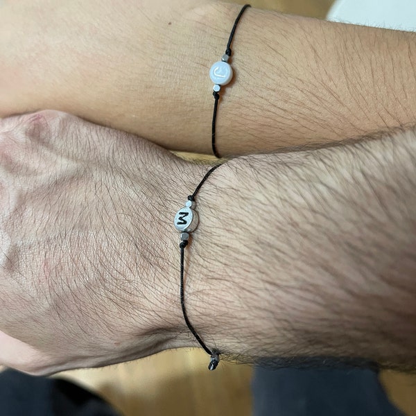Set of 2 Initial Couple Bracelets, Anniversary Gift Adjustable ...