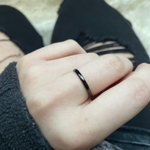 Simple Black Ring, Thin Black Ring, Black Ring for Couple, Womens Black ...