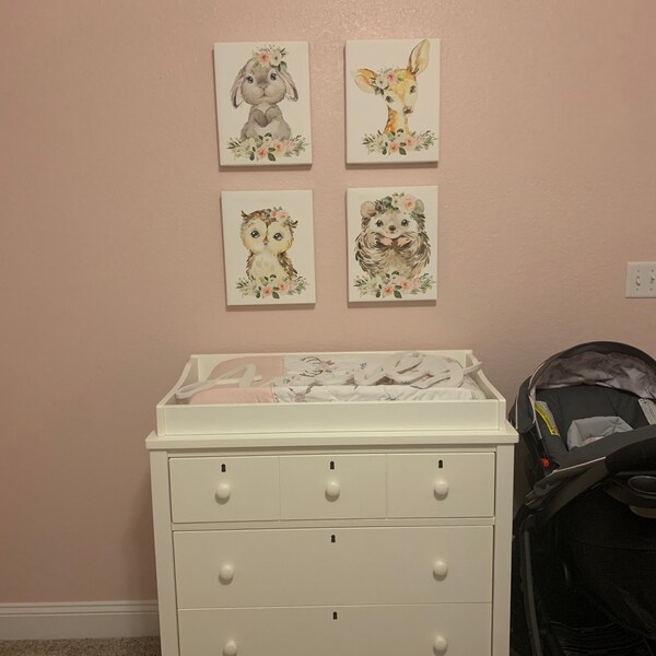 Baby Girl Nursery Wall Art, Floral Woodland Animal Prints, Girls Room ...