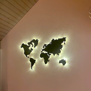 LED WORLD MAP / Wood World Map / Modern Home Decor / Led Wall Art / Led ...