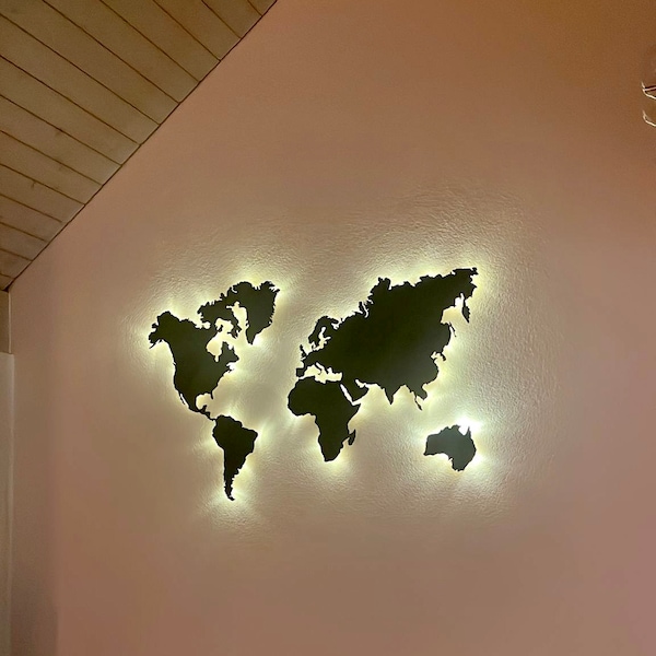 LED WORLD MAP / Wood World Map / Modern Home Decor / Led Wall Art ...
