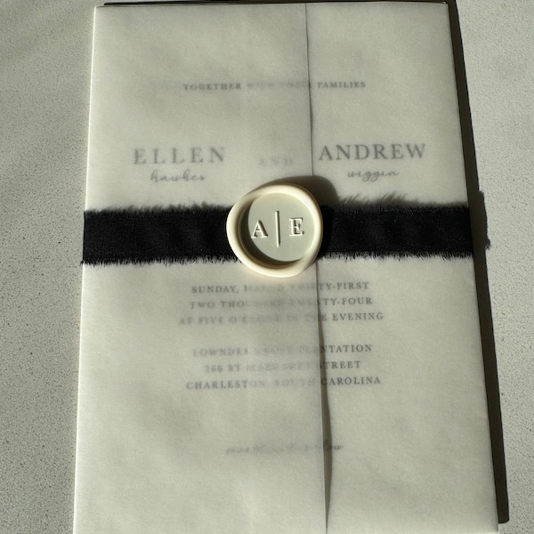 Champagne Pink and Ivory Wedding Invitation Suite With Monogram Wax ...