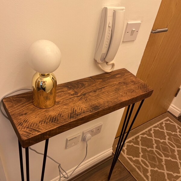 Hand-made Rustic Console Table With Black Three Pin Hairpin Legs ...