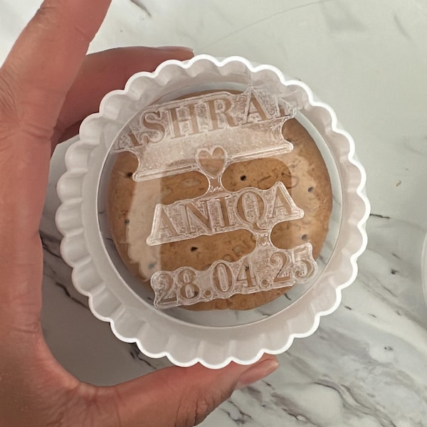 CUSTOM Wedding Names Date With Heart Cookie Biscuit Stamp (fits M&S ...