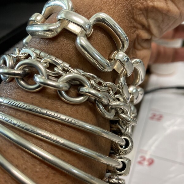 Chunky 925 Sterling Silver Chain Link Bracelet, Geometric Thick Chain ...