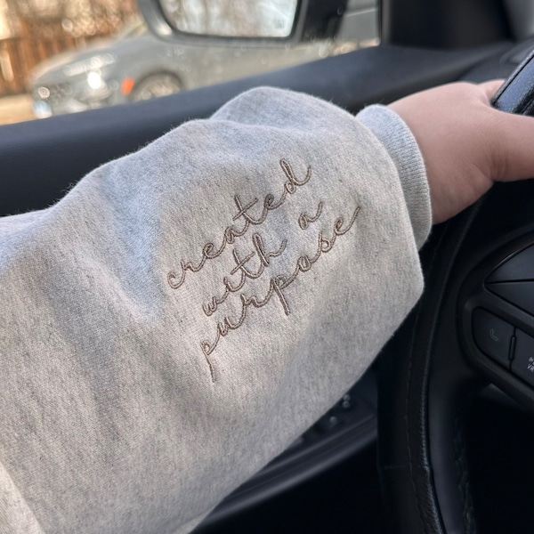 Created With A Purpose Embroidered Sweatshirt || Embroidered Sleeve ...