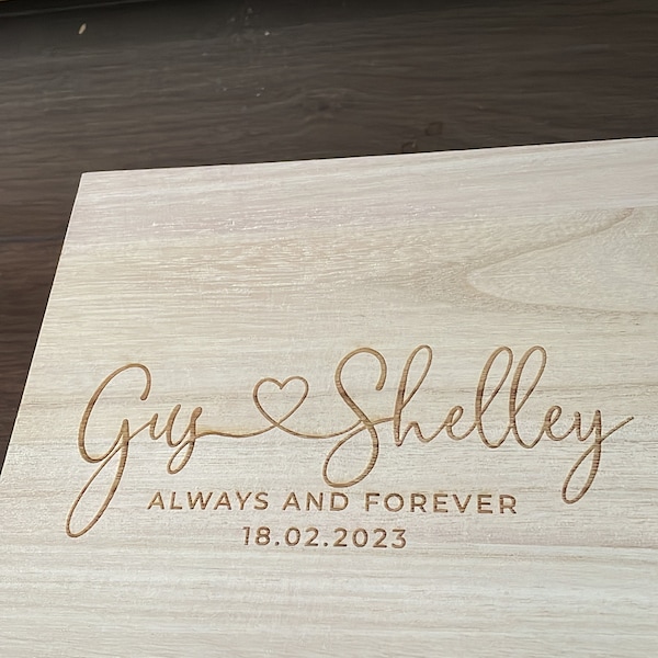 Engraved Heart Couple Keepsake Box, Personalised Wooden Wedding Memory ...
