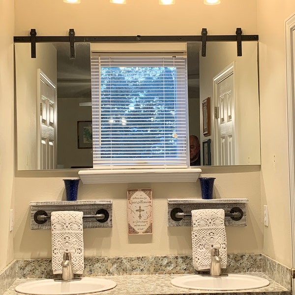 Towel Holder With Shelf, Rustic Industrial Towel Bar, Floating Shelf ...