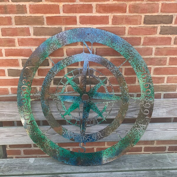 Personalized Compass Metal Sign - Custom Coordinates Sign - Nautical ...