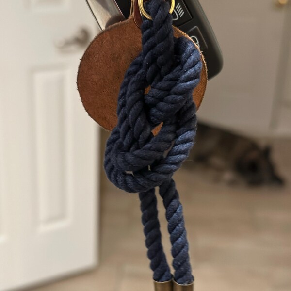 Nautical Knot Cotton Rope Keychain in Natural White, Antique Bronze ...